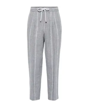 Brunello Cucinelli Vertical-striped Tapered Trousers - Gray
