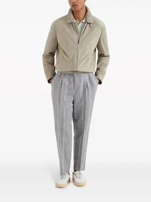 Brunello Cucinelli Vertical-striped Tapered Trousers - Gray