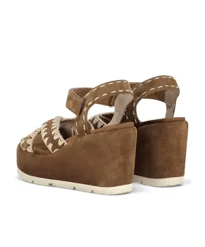 Mou Criss-cross Stitched Wedge Sandals