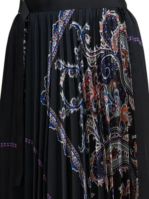 Sacai Paisley Printed Pleated Midi Skirt - Black