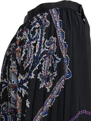 Sacai Paisley Printed Pleated Midi Skirt - Black