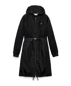 Prada Zip-up Belted Coat With Hood