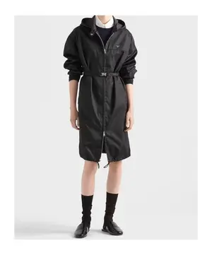 Prada Zip-up Belted Coat With Hood