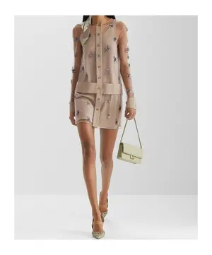 Fendi Floral Embellished Sheer Sleeved Mini Dress