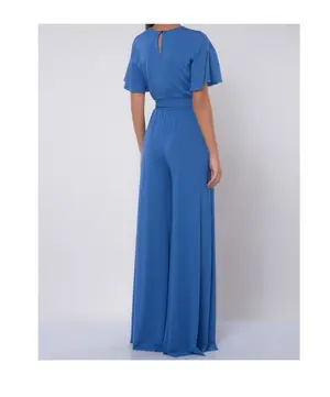 KAOS V-neck Short-sleeved Wide-leg Jumpsuit - Blue