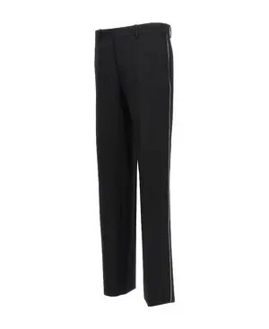 Off-White High Waist Straight Leg Pants With Side Zipper Detail - Black