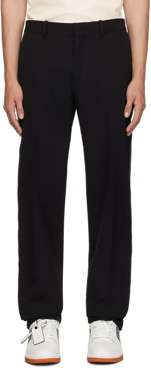 Off-White High Waist Straight Leg Pants With Side Zipper Detail - Black