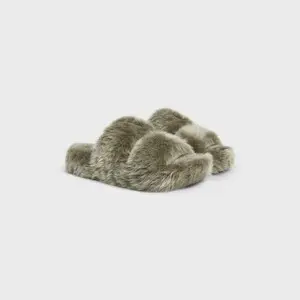 Celine Triomphe Shearling Slipper - Khaki
