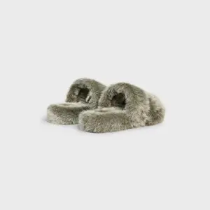 Celine Triomphe Shearling Slipper - Khaki