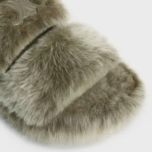 Celine Triomphe Shearling Slipper - Khaki