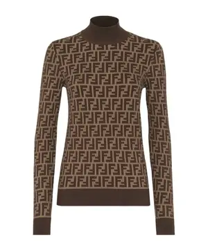 Fendi Monogrammed Knitted Jumper - Brown