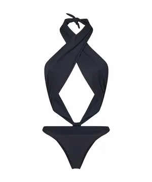 REINA OLGA Showpony Cut-out Halterneck Swimsuit - Black