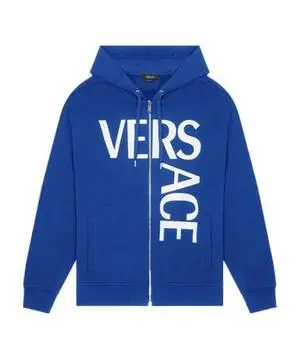 Versace Logo Hooded Zip-up Sweater - Blue