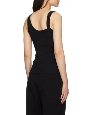 Versace Ribbed Tank Top With Embellished Shoulder Straps - Black