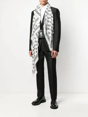 Alexander McQueen Skull Printed Fringed Scarf - White