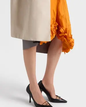 Prada Asymmetrical Floral Lace Midi Skirt - Orange