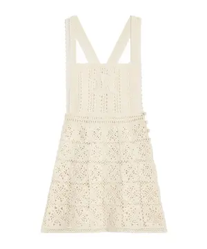 Celine Triomphe Crocheted Cotton Mini Dress - Off-white