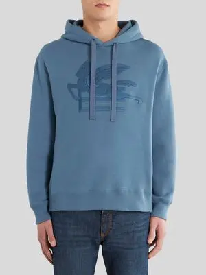 Etro Logo Embroidered Drawstring Hoodie - Blue