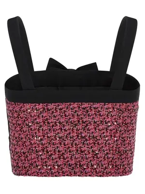 Alessandra Rich Embellished Tweed Top With Bow Detail