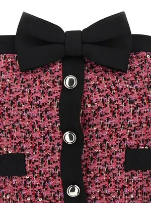 Alessandra Rich Embellished Tweed Top With Bow Detail