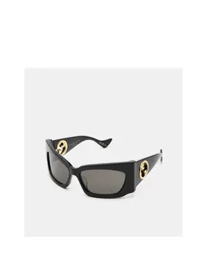 Gucci Interlocking G Geometric Frame Sunglasses - Black