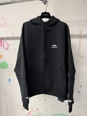 Balenciaga 3b Sports Icon Zip-up Hoodie - Black