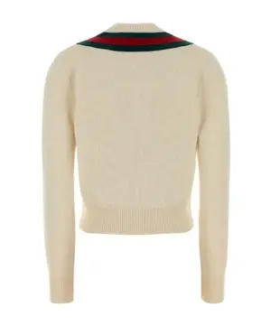 Gucci V-neck Fine Knit Jumper With Web Detail