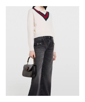 Gucci V-neck Fine Knit Jumper With Web Detail