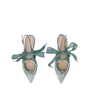 Pinko Bow Pointed Toe Slingback Pumps - Green