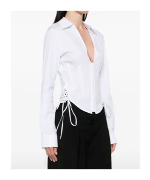 MUGLER Zip-up Front Tie Shirt