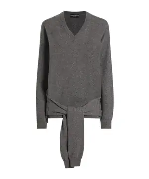 Dolce & Gabbana V-neck Tie Detailed Pullover - Grey