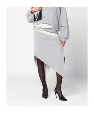 Attico Asymmetric Layered Skirt With Embroidered Logo - Grey