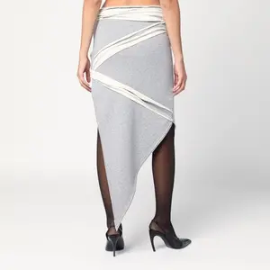 Attico Asymmetric Layered Skirt With Embroidered Logo - Grey