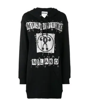 Moschino Safety Pin Embellished Logo Hoodie Dress