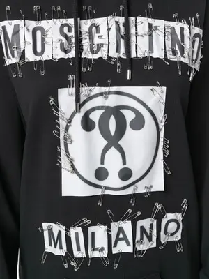 Moschino Safety Pin Embellished Logo Hoodie Dress