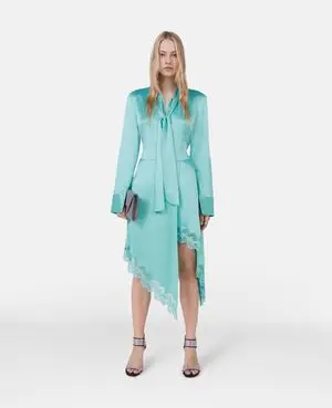 Stella McCartney Double Asymmetric Hem Satin Dress With Lace Detail