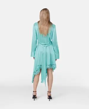 Stella McCartney Double Asymmetric Hem Satin Dress With Lace Detail