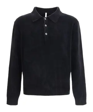 SUNFLOWER Chenille Quarter-button Polo Shirt - Black