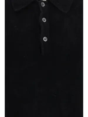 SUNFLOWER Chenille Quarter-button Polo Shirt - Black
