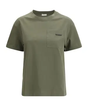 Brunello Cucinelli Shiny Tab Crewneck T-shirt - Green
