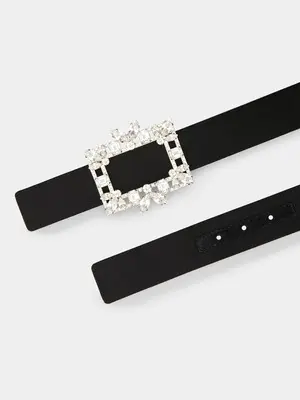 ROGER VIVIER Broche Vivier Diamond Buckle Belt - Black