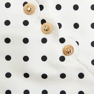 SELF-PORTRAIT Polka Dot Round Neck Dress With Decorative Buttons And Pockets
