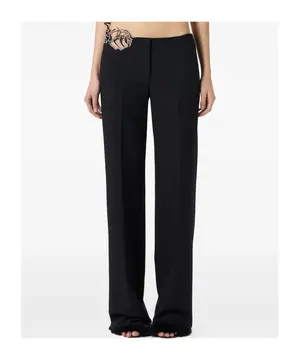 Blumarine Rhinestone Rose Wide-leg Pants