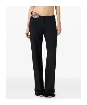 Blumarine Rhinestone Rose Wide-leg Pants