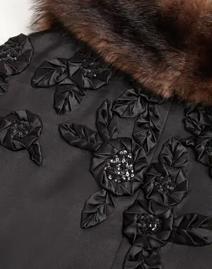 Valentino Garavani Long-sleeved Shawl With Rose Embroidery And Fur Trim