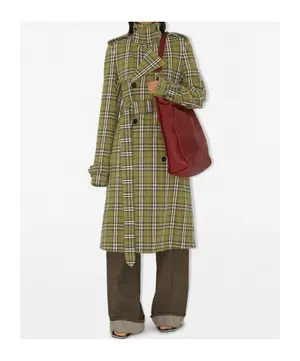Burberry Double Breasted Belted Checked Trench Coat - Caper