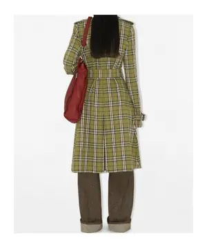 Burberry Double Breasted Belted Checked Trench Coat - Caper