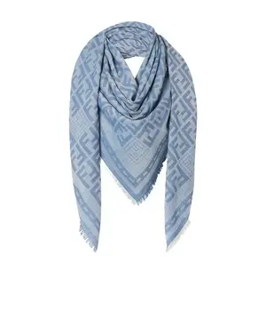 Fendi Ff Printed Frayed-edge Scarf - Blue