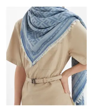 Fendi Ff Printed Frayed-edge Scarf - Blue