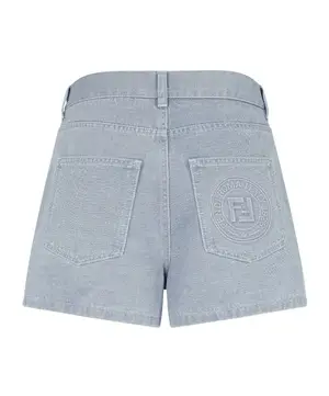 Fendi Ff Embossed Denim Shorts - Blue